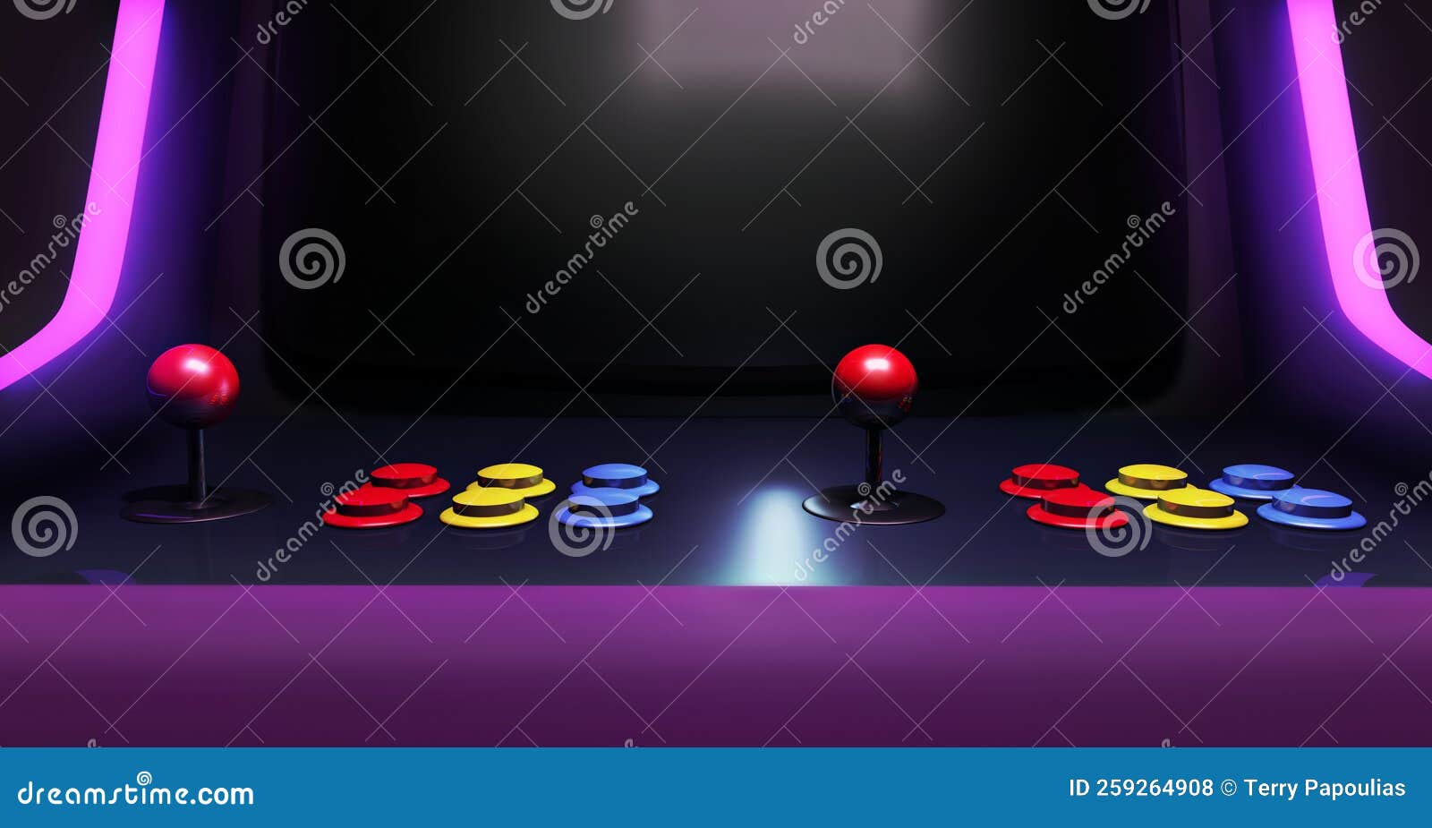 Retro Arcade Gaming, Close Up, 3D Rendering Template. Stock ...
