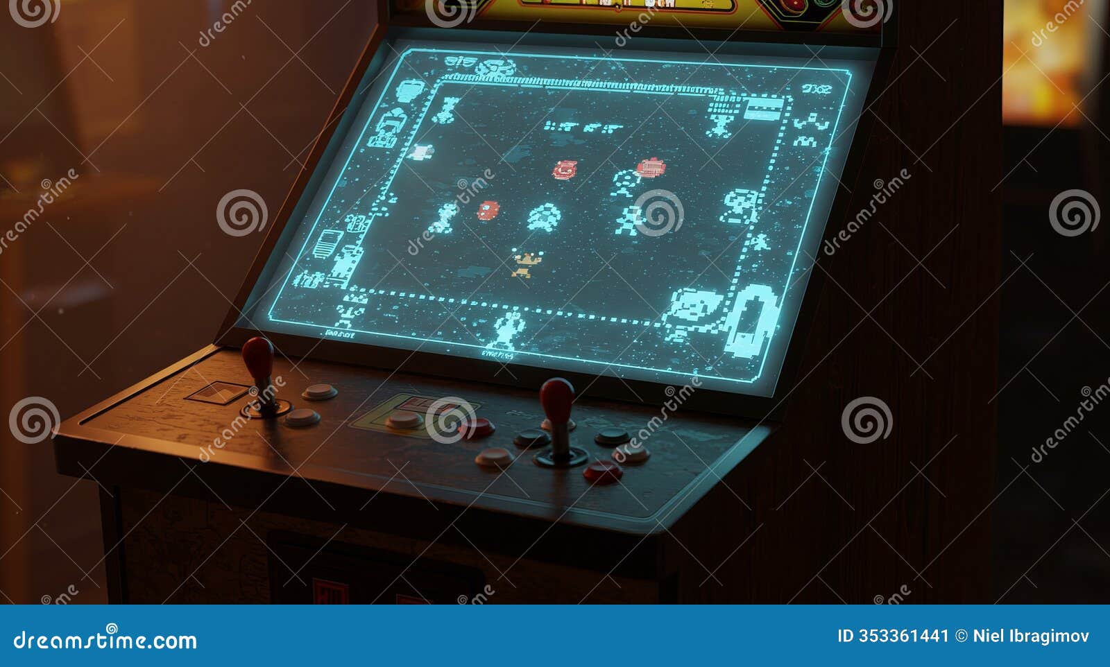 Retro Arcade Machine with Classic Pixel Art Display in a Vintage Gaming ...