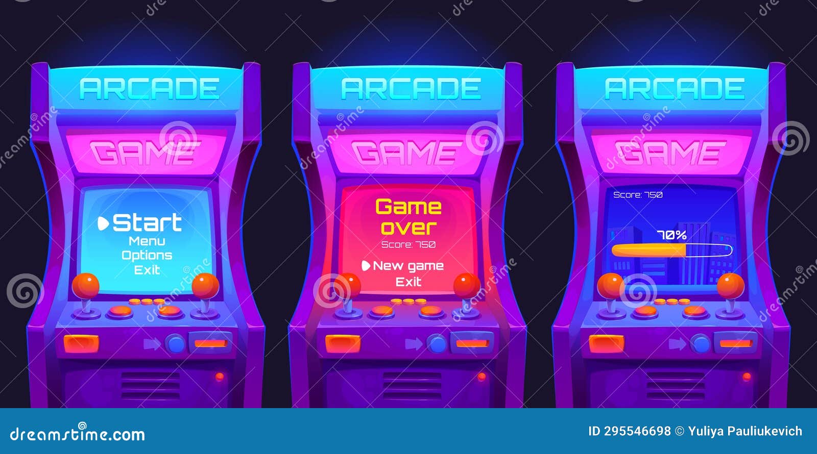 Retro Arcade Video Game Machine with Neon Lights Stock Vector ...