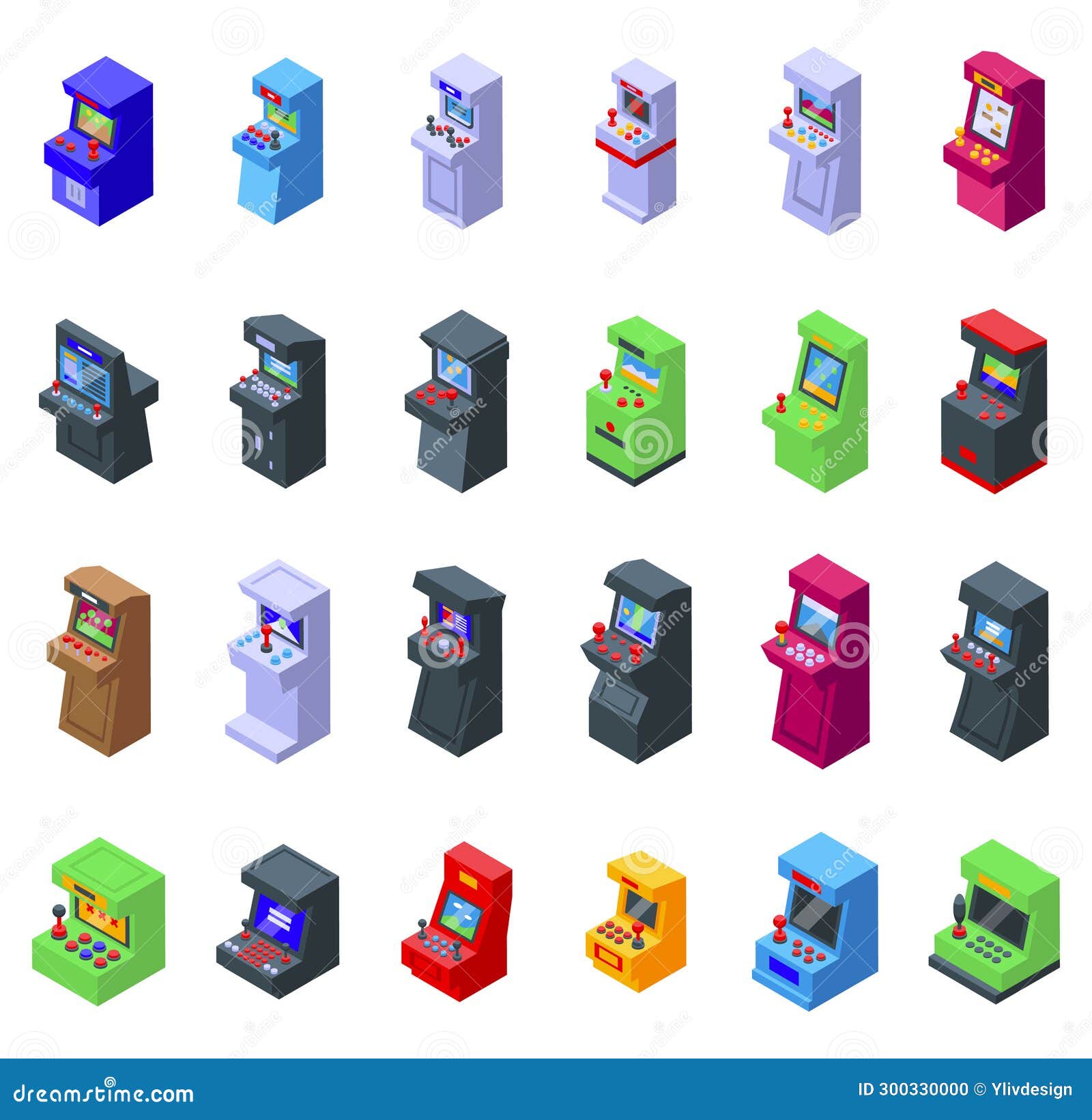 Retro Arcade Video Game Screen Machine Icons Set Isometric Vector Stock ...