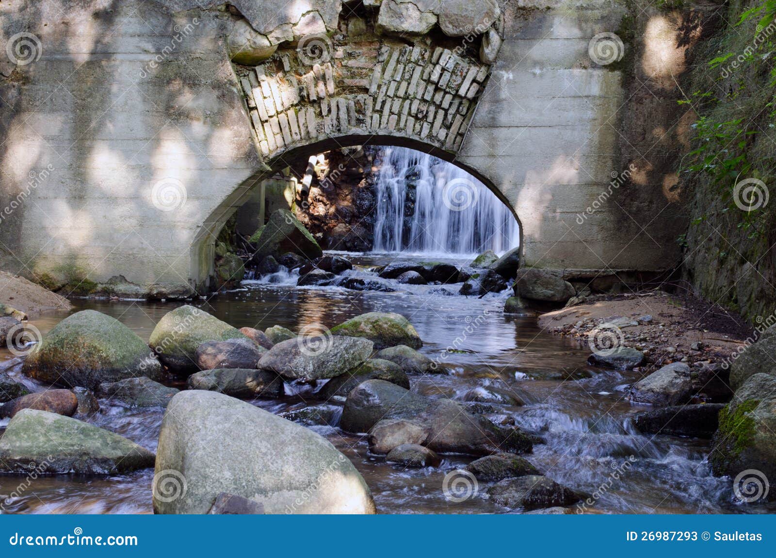 Retro Architecture Arch in Wall and Stream Flow Stock Image - Image of ...