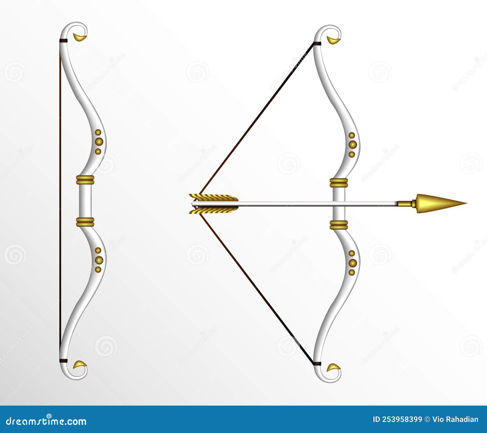 Antique Bow and Arrow Isolated on White Background. Set of Decorative ...