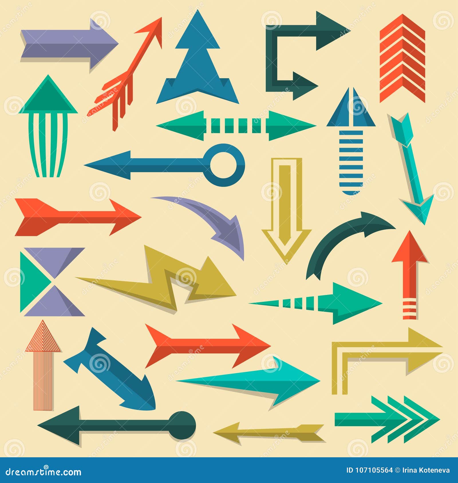Retro Arrow Symbols Set in Flat Style Stock Vector - Illustration of ...