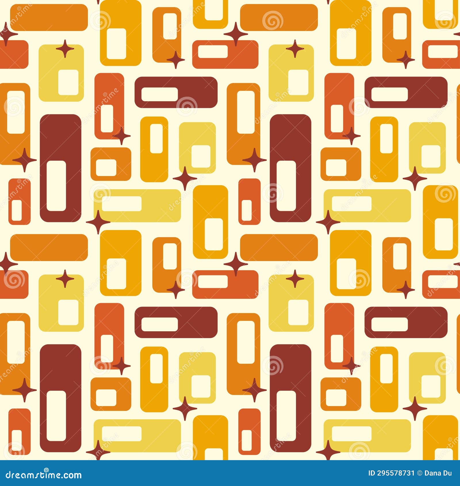 Retro Atomic Capsules Starburst Cream Yellow Orange Brown Seamless ...