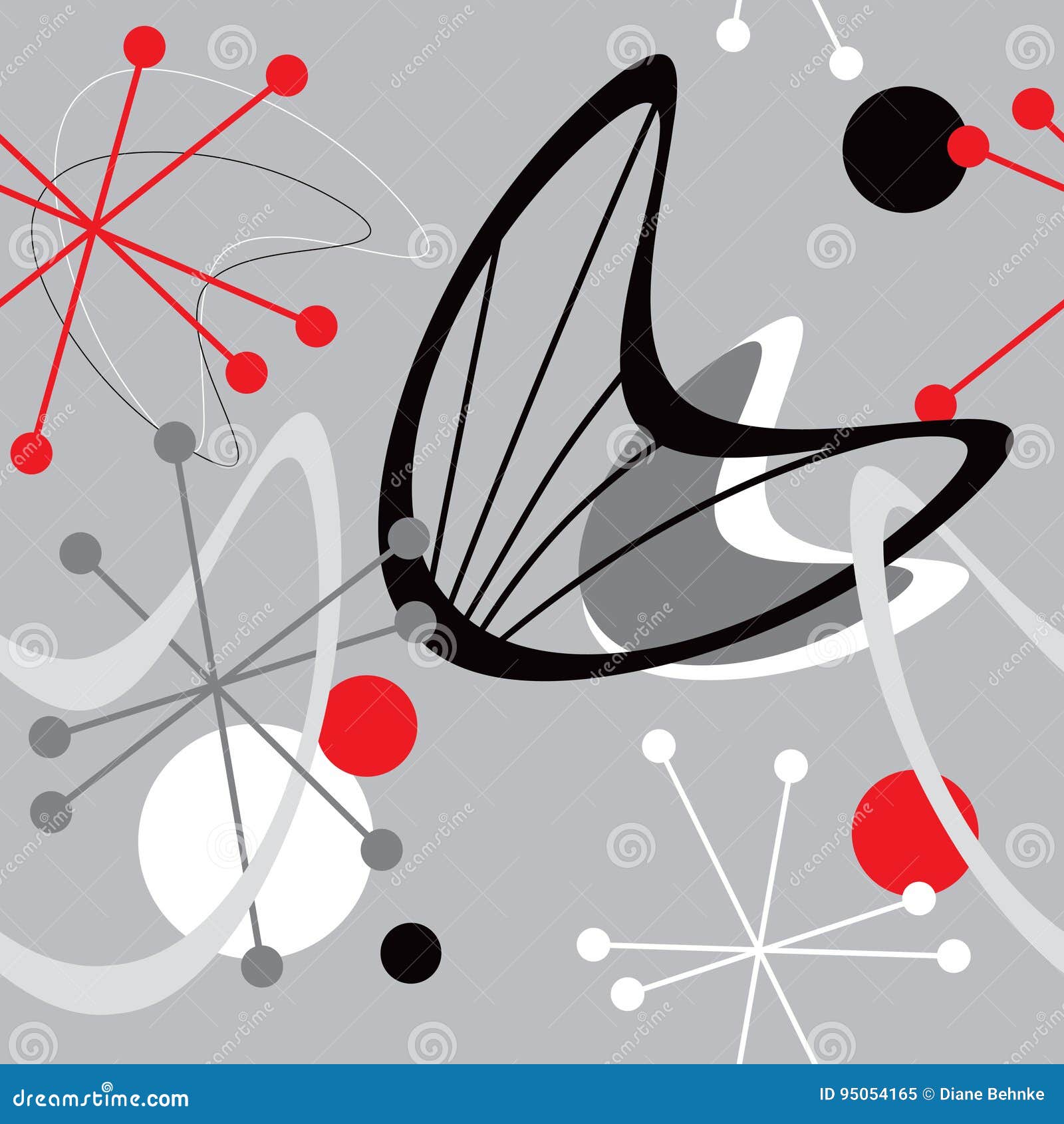 Retro Atomic 1950s Mid Century Vintage Seamless Background Cartoon ...