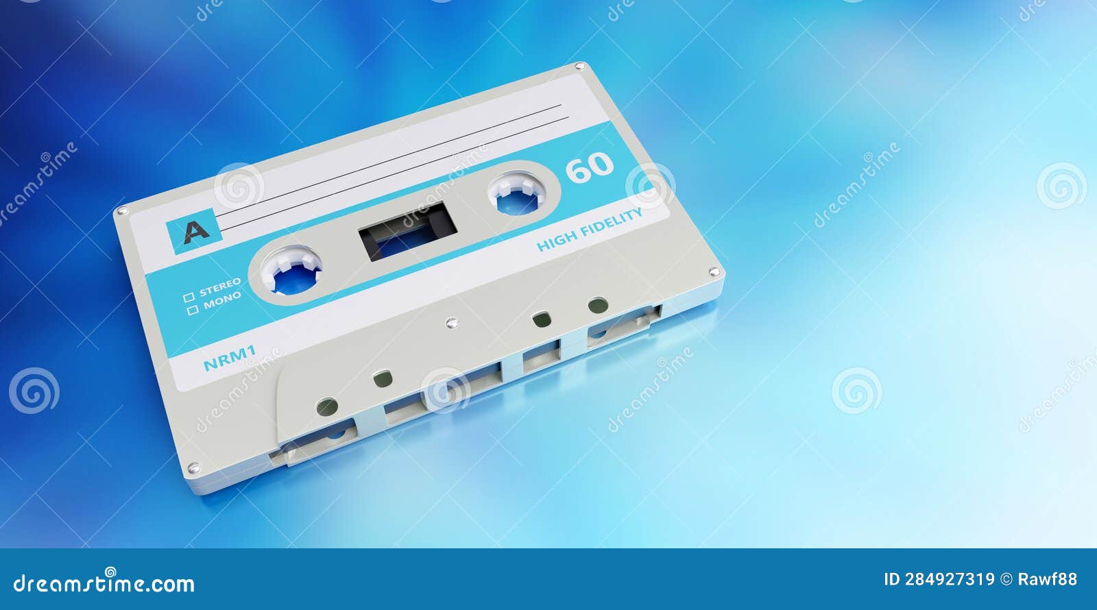 Retro Audio Cassette Tape with Blank Label on Blue Background Stock ...