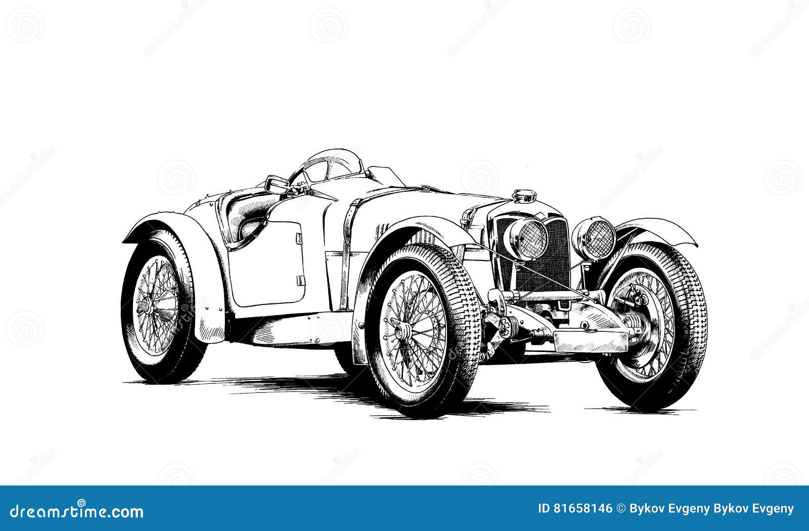 Retro- Auto Gemalte Tinte Schwarzweiss Vektor Abbildung - Illustration ...