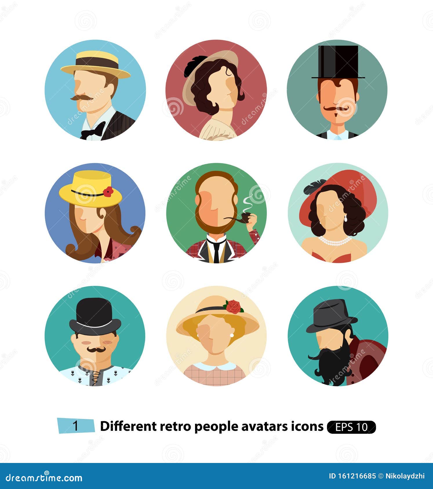Retro Avatars Cartoon People Vector Cartoon Isolated Stock Vector ...
