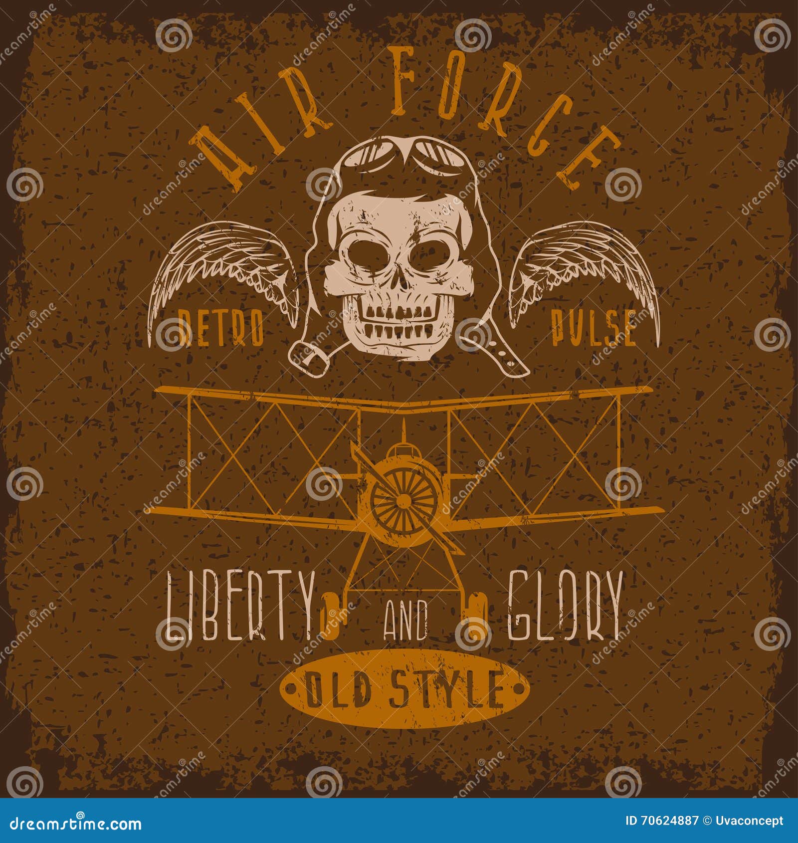 Retro Aviation Grunge Vector Design Skull,airplane and Wing Stock ...