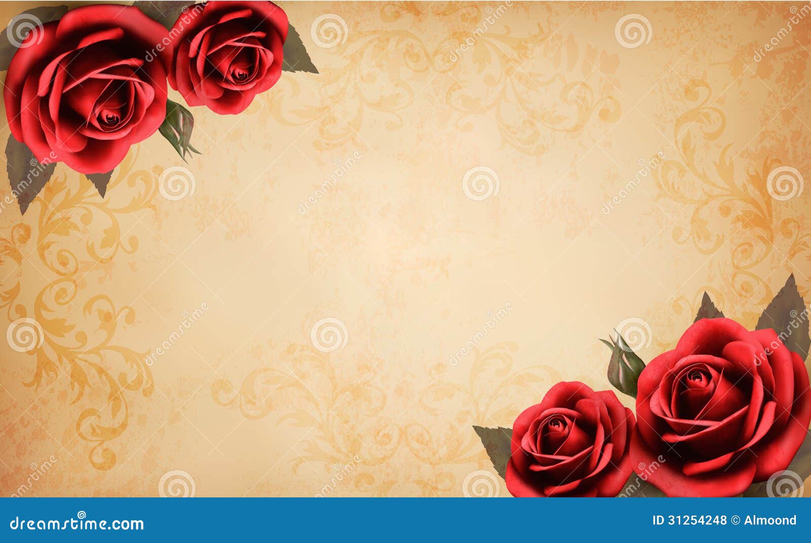 Retro Background with Beautiful Red Rose and Old P Stock Vector ...