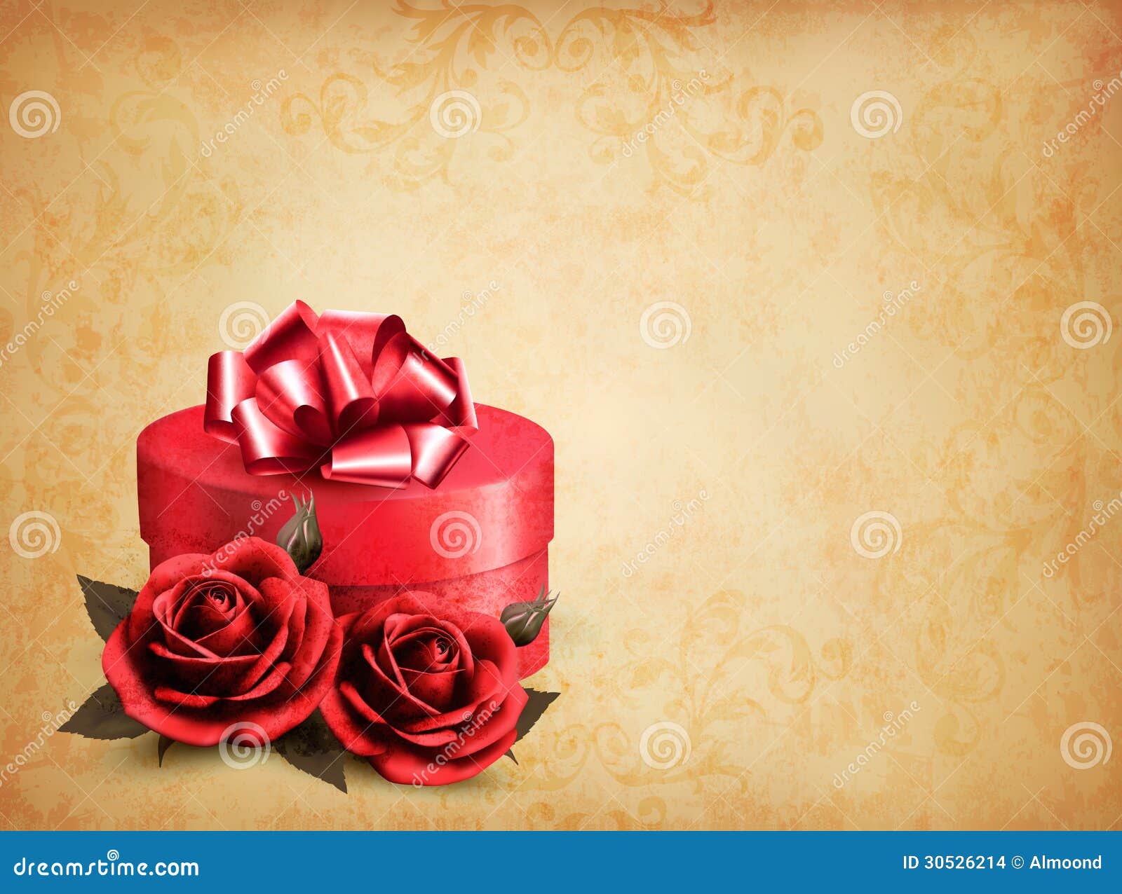 Retro Background with Beautiful Red Roses and Gift Stock Vector ...