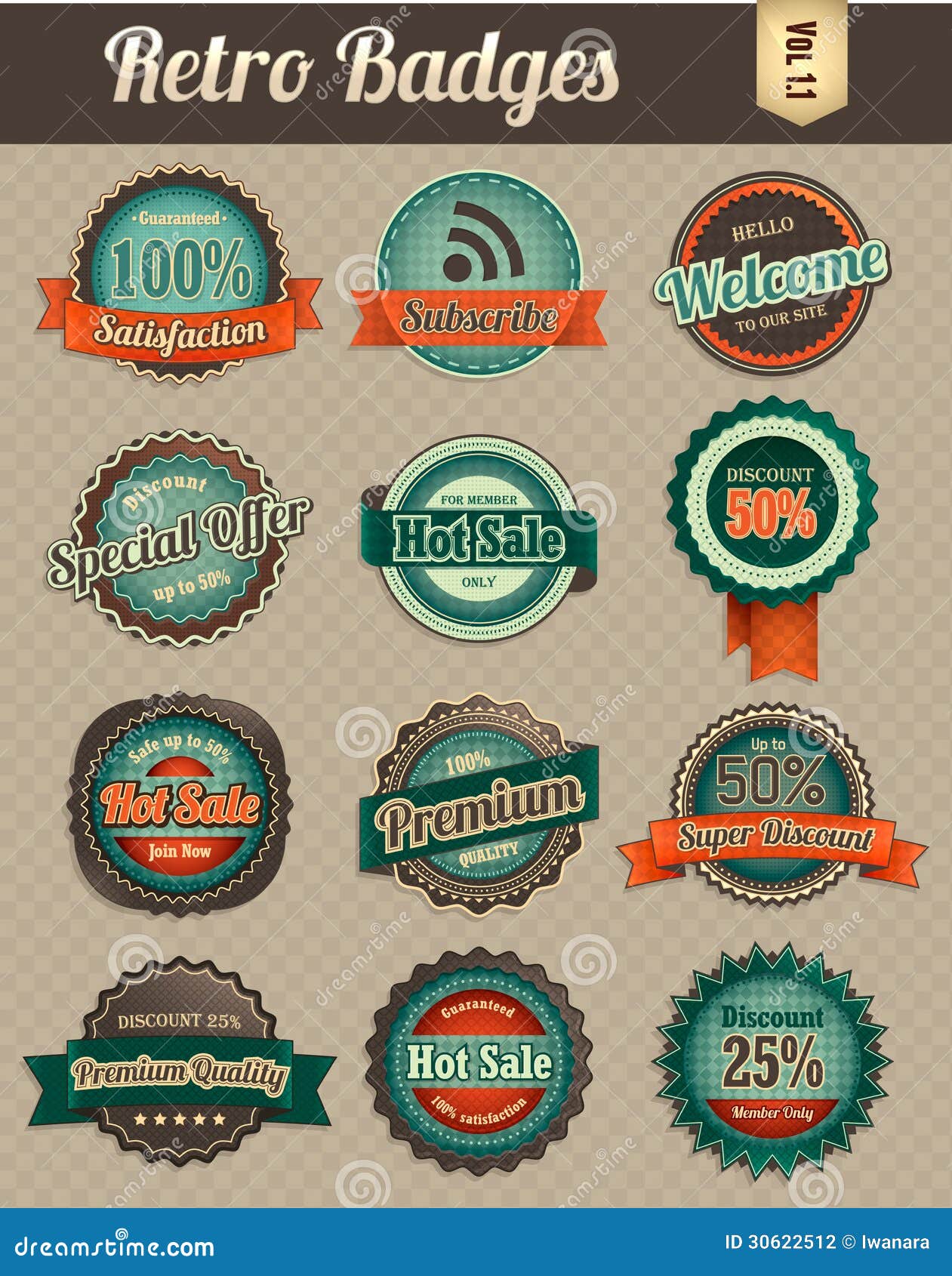 Retro badges vol 1-1 stock vector. Illustration of seal - 30622512
