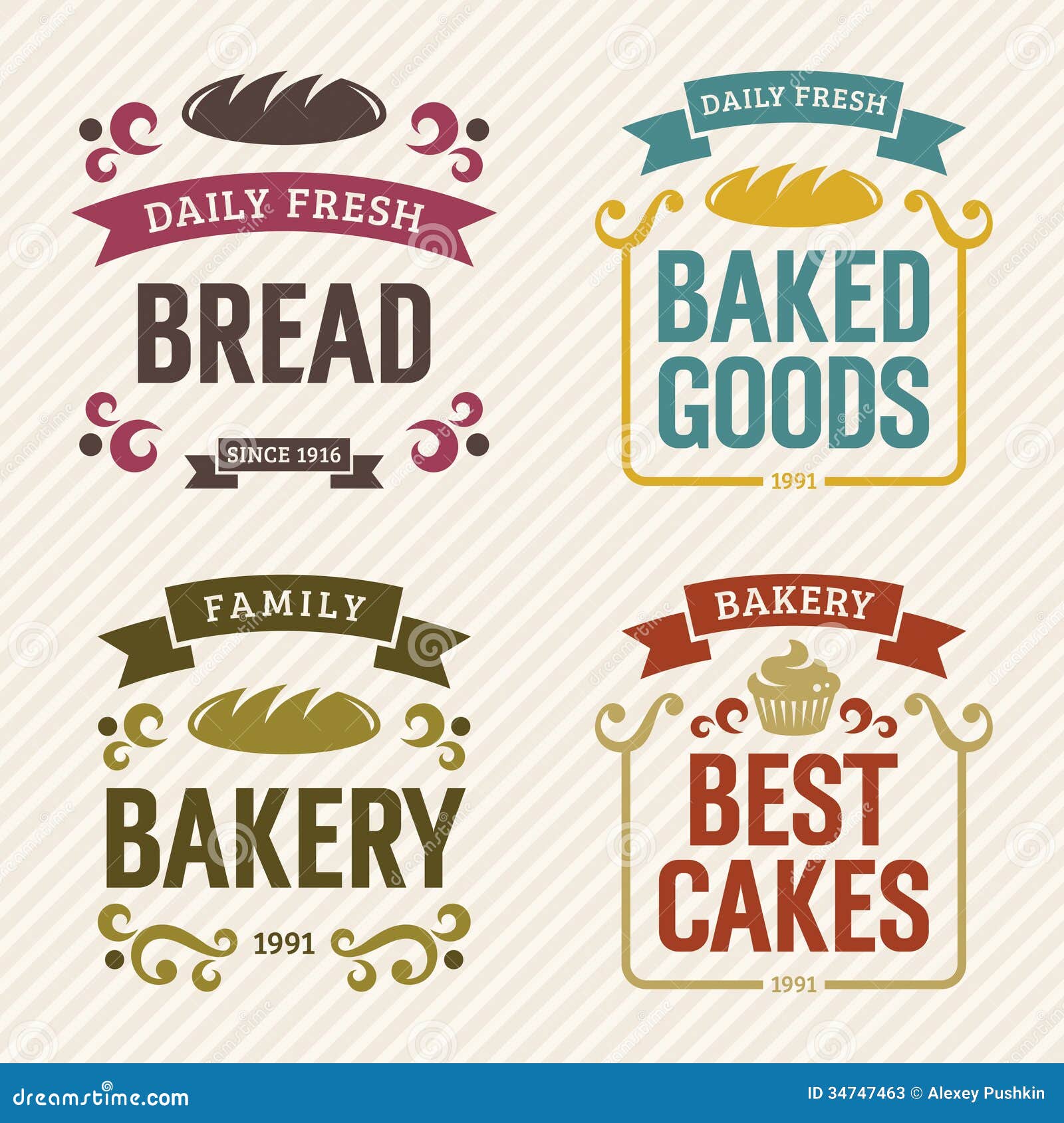 Retro Bakery Labels stock vector. Illustration of design - 34747463 Retro Bakery Labels stock vector. Illustration of design - 34747463