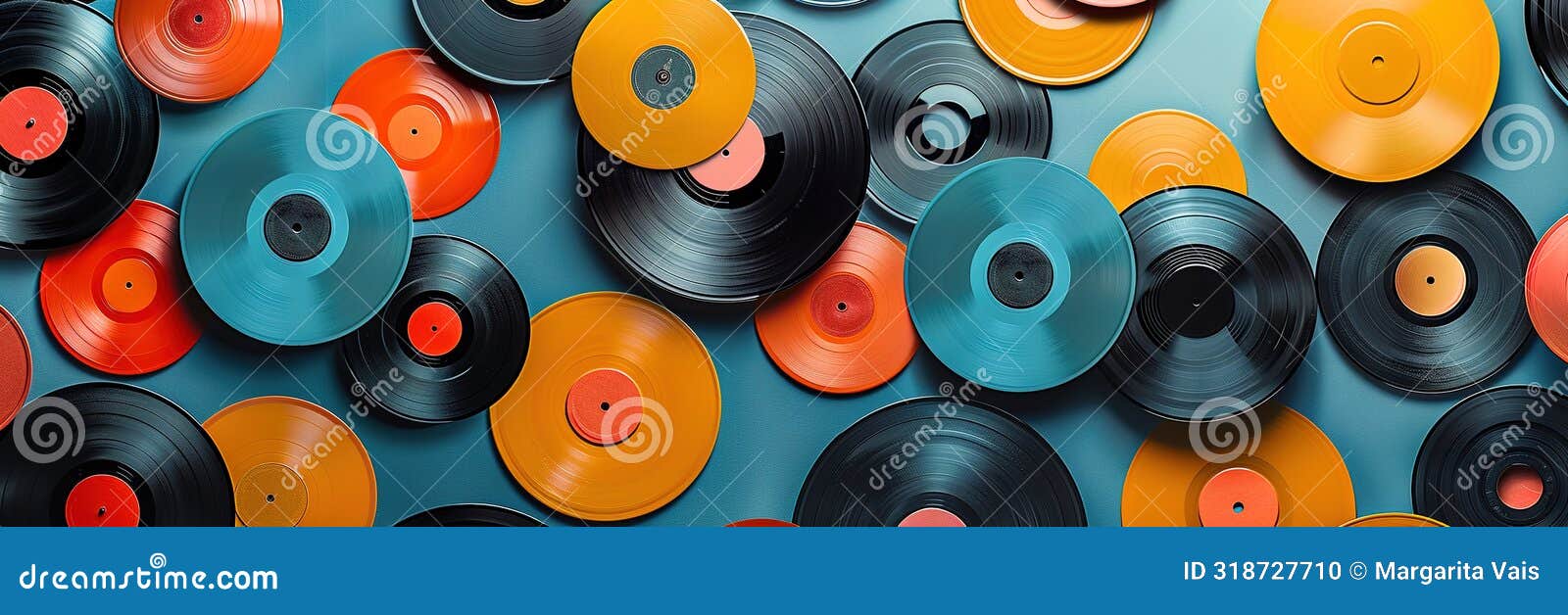 Retro Banner Background with Many Vinyl Records Stock Illustration ...