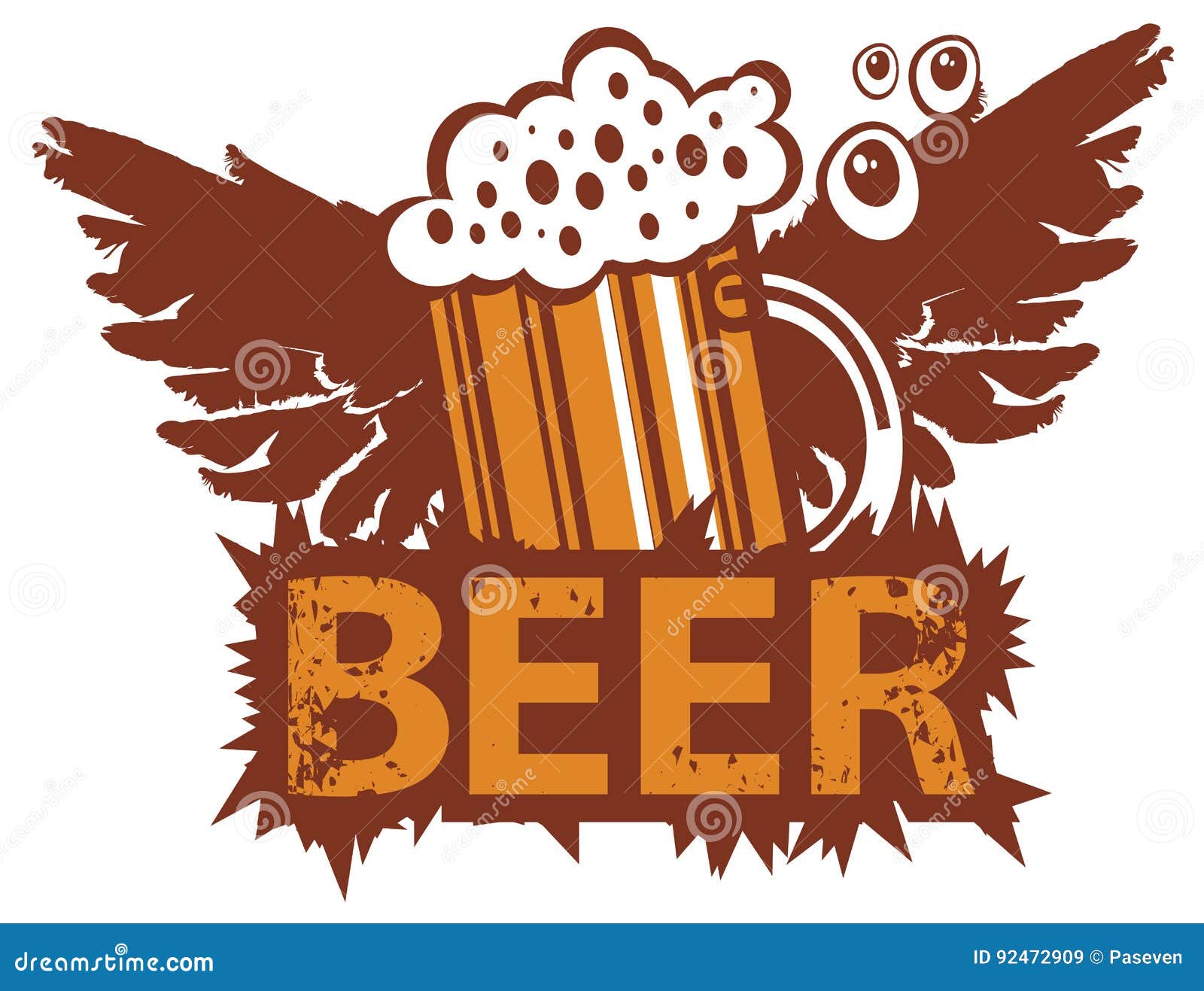 Retro Banner with a Glass of Beer and Wings Stock Vector - Illustration ...