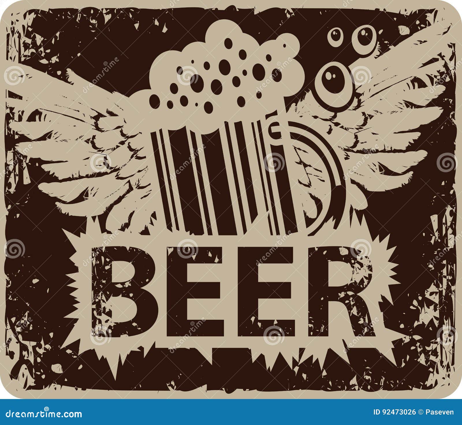 Retro Banner with a Glass of Beer and Wings Stock Vector - Illustration ...