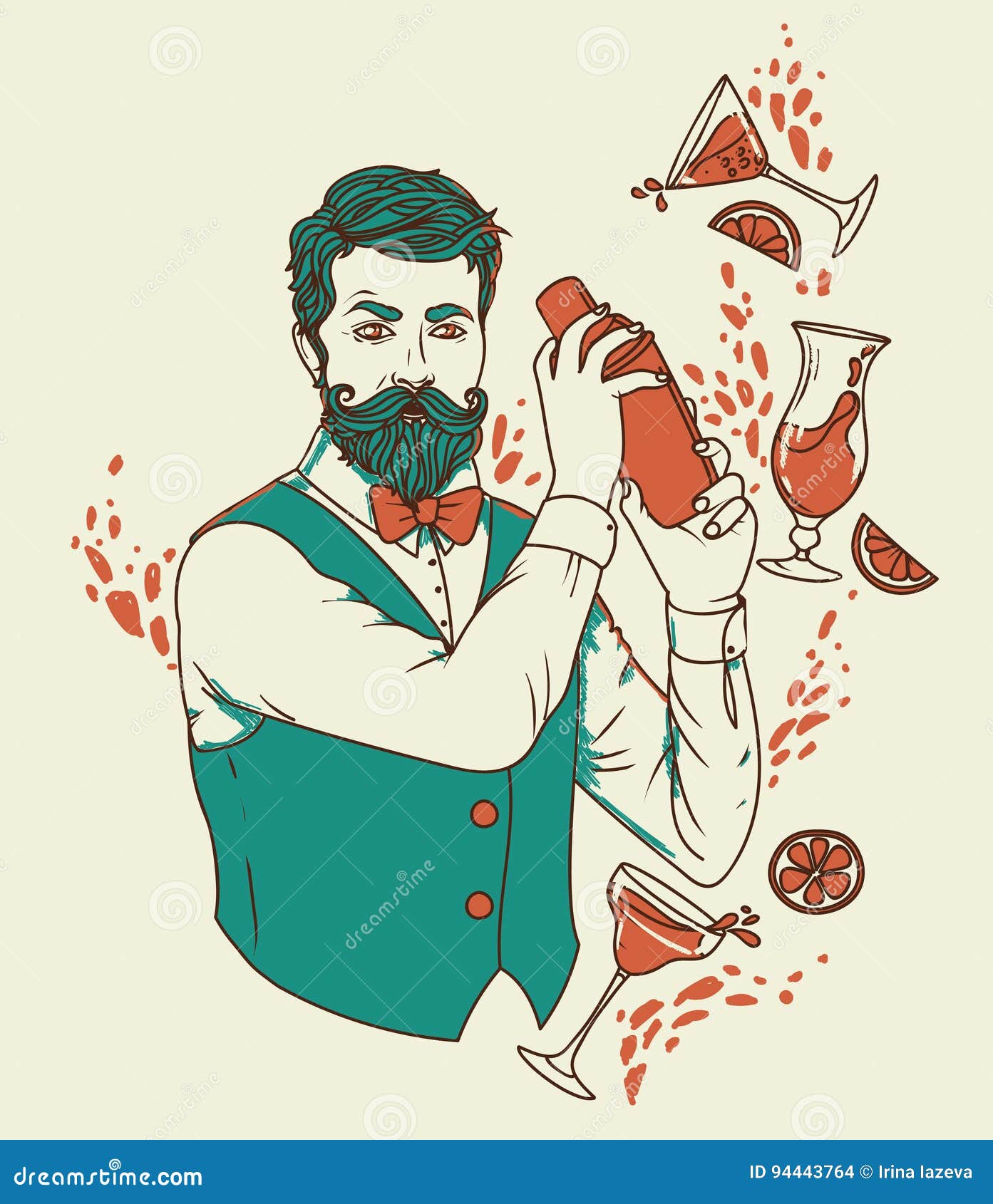 Retro Barista Che Fa I Cocktail Illustrazione Vettoriale ...