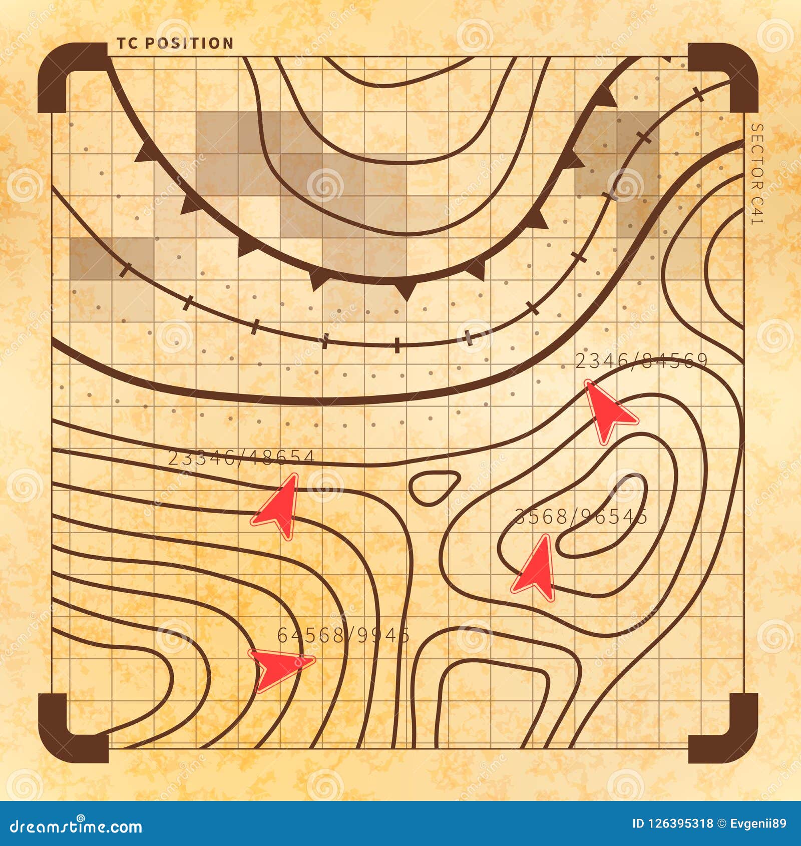 Retro Battle Plan with Targets, Vintage Map on Old Yellow Paper Stock ...
