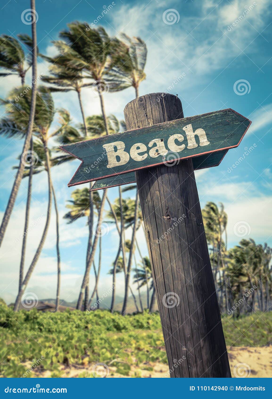 Retro Beach Sign in Hawaii stock photo. Image of palm - 110142940