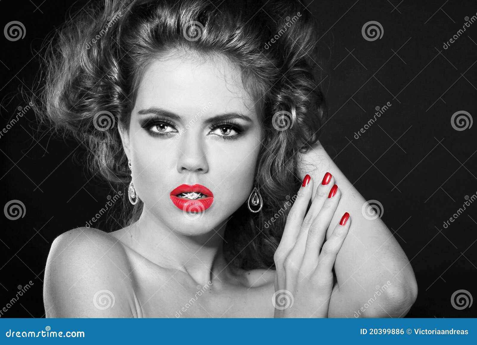 Retro Beautiful Woman in Style with Red Lips Stock Photo - Image of ...