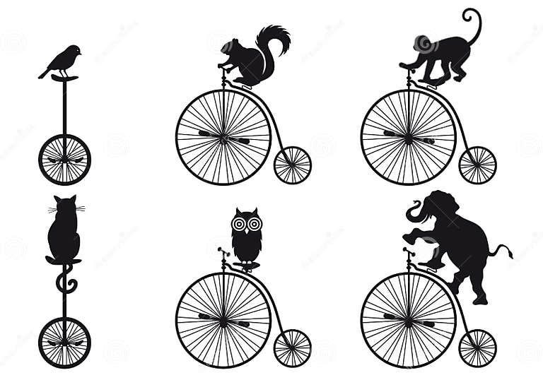 Retro Bicycle with Animals, Vector Set Stock Vector - Illustration of ...
