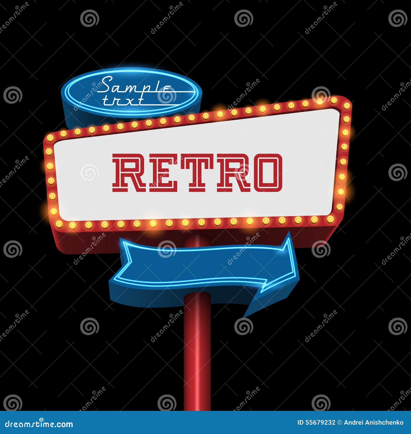 Retro Billboard Vector. Shining Light Sign Board. Realistic Lamp Frame ...