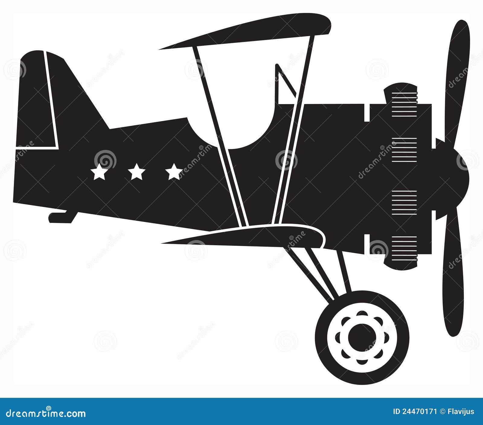 Retro Biplane Plane Vector Illusration. Line-art Vintage Airplane ...