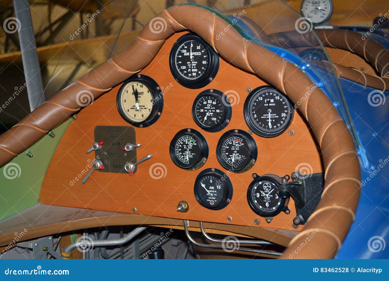 Retro Biplane Controls Closeup Stock Photo - Image of wood, airplane ...