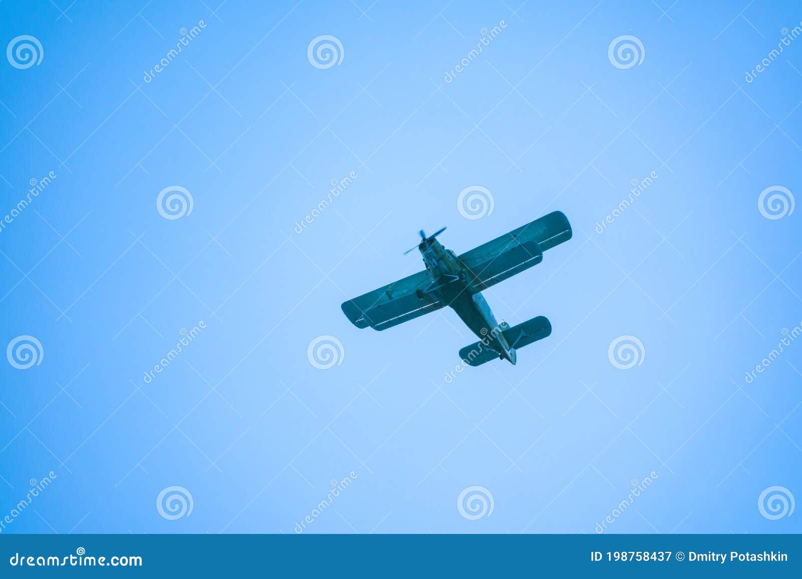 Retro Biplane Plane in the Blue Sky Stock Image - Image of fertilizer ...