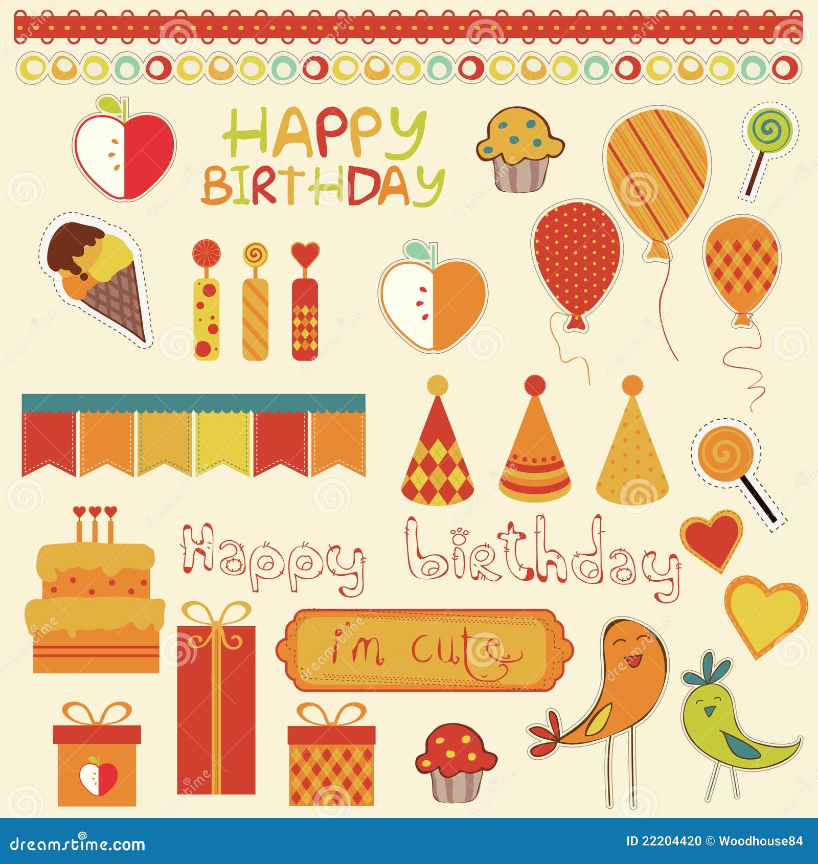 Retro Birthday Celebration Design Elements Stock Vector - Illustration ...