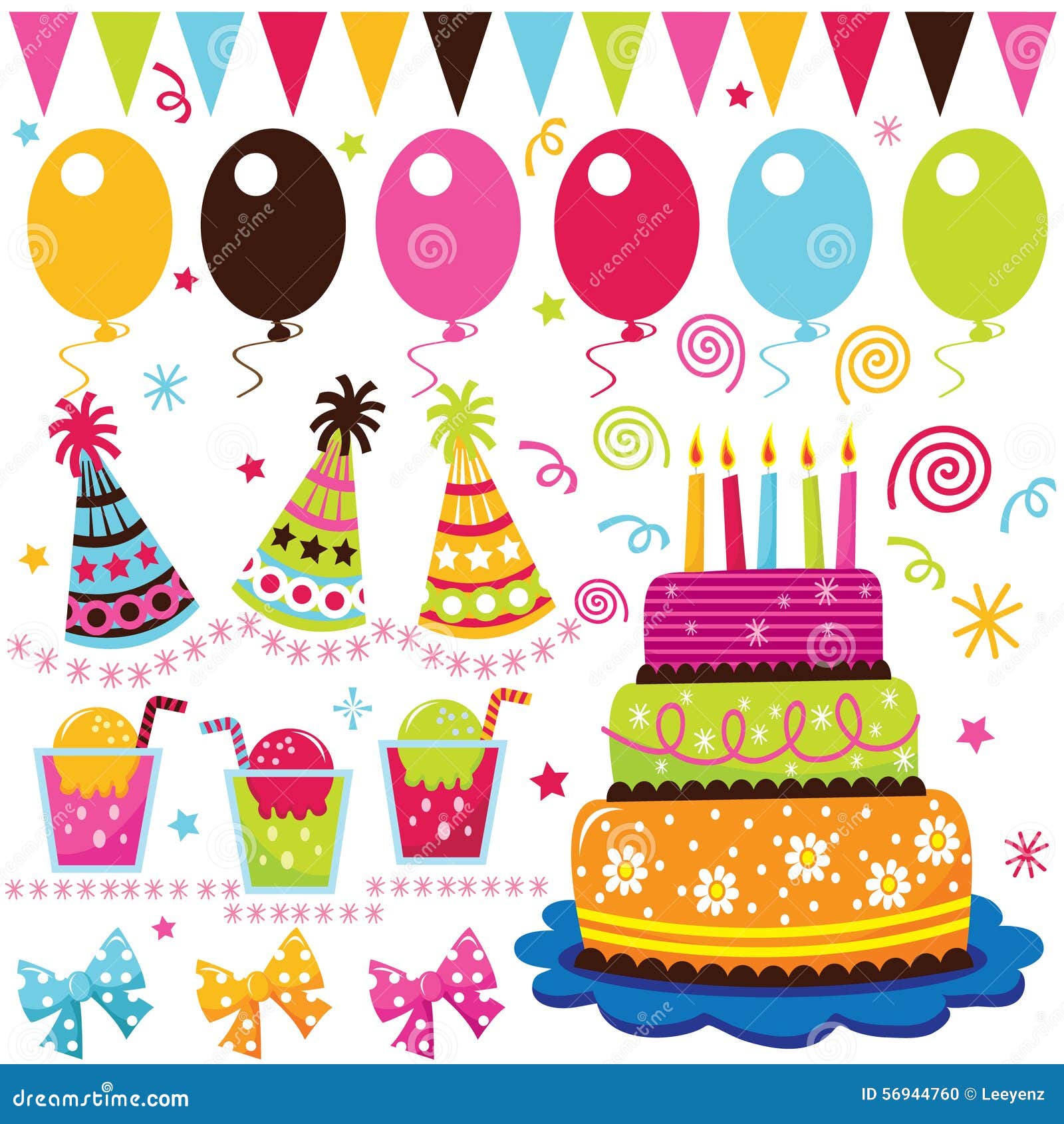 Retro Birthday Celebration Elements Stock Vector - Illustration of ...