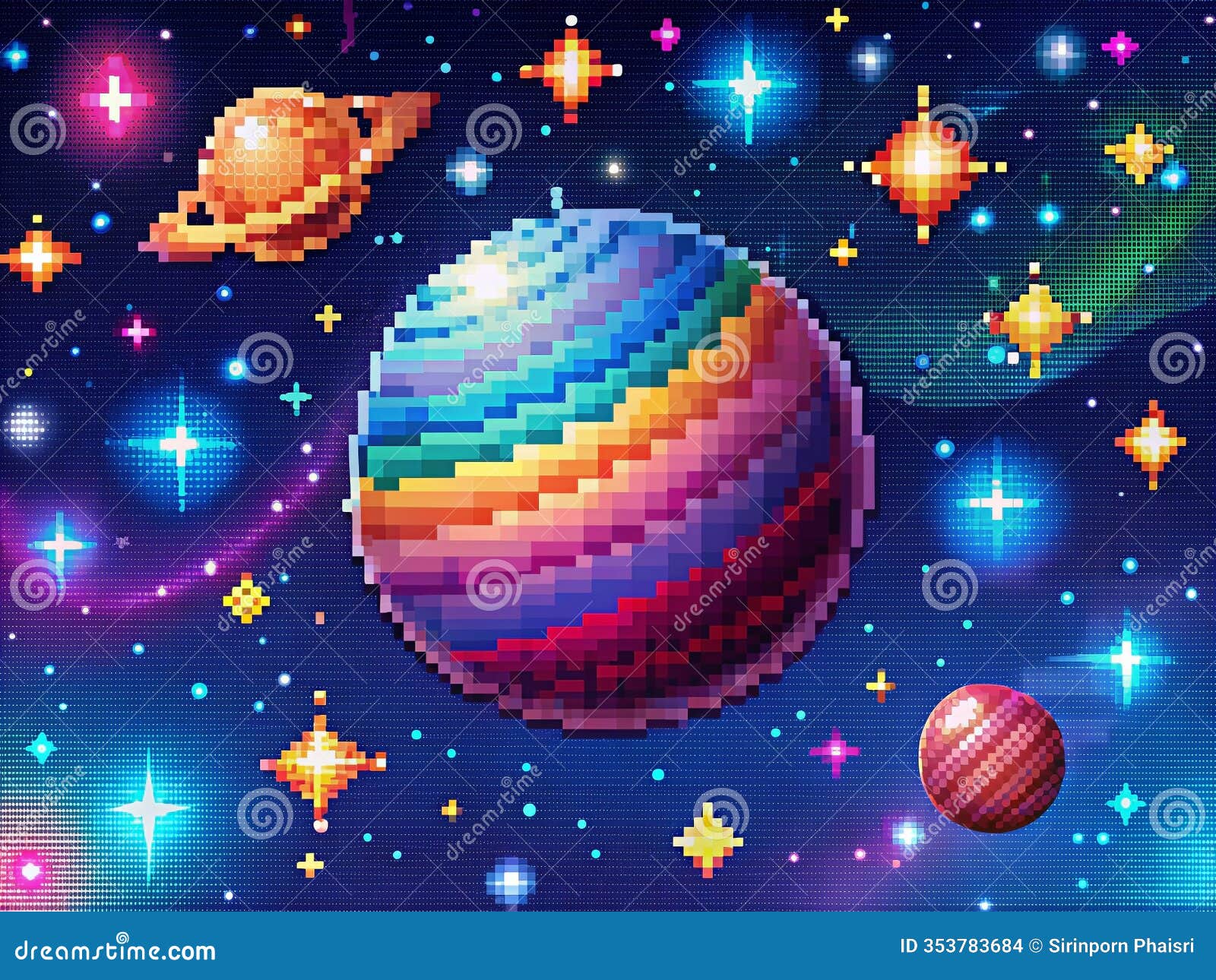 Retro 8Bit Cosmic Background Animation Looping Planet Surface with ...