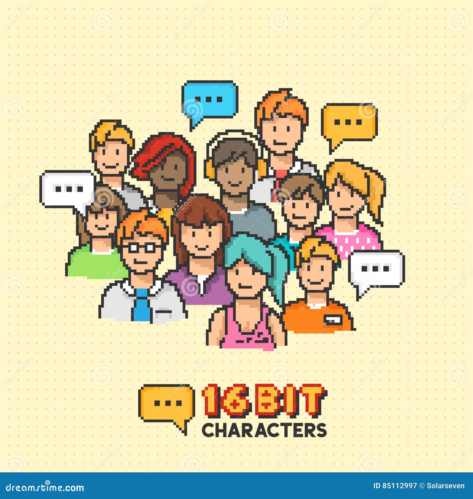 Retro 16-bit People Characters Stock Vector - Illustration of community ...