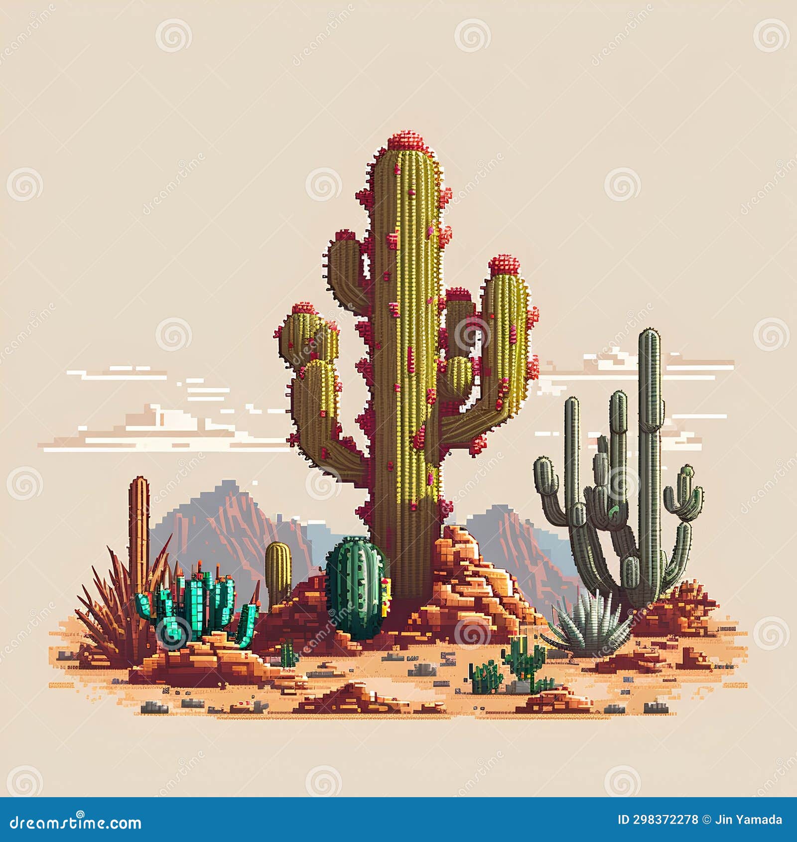 Retro 8 Bit Pixelated Cactus Game. Vector Illustration Stock ...