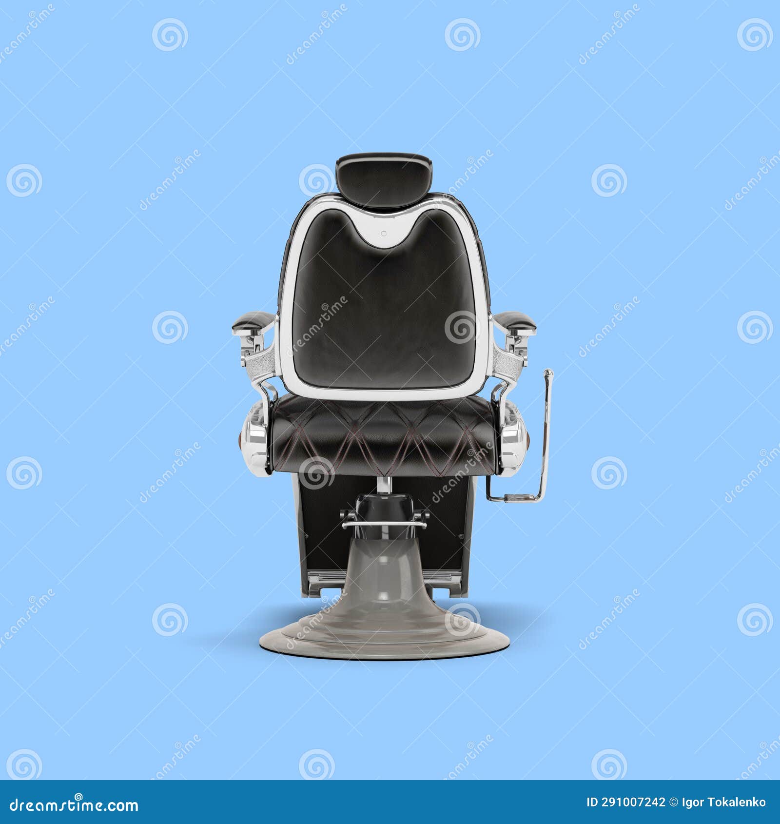 Retro Black Leather Barber Chair with Chrome Inserts Back View 3d ...