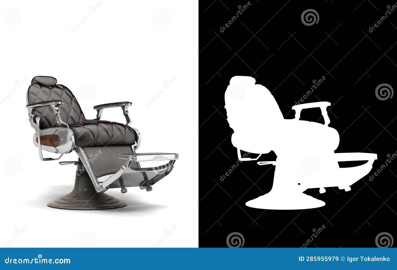 Retro Black Leather Barber Chair with Chrome Inserts Perspective View ...