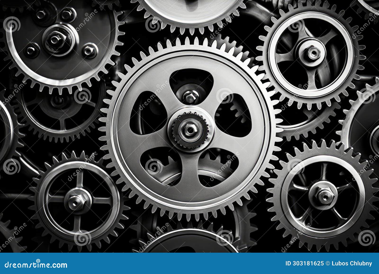 Retro Black and White Background of Industrial Cogs or Gears with ...