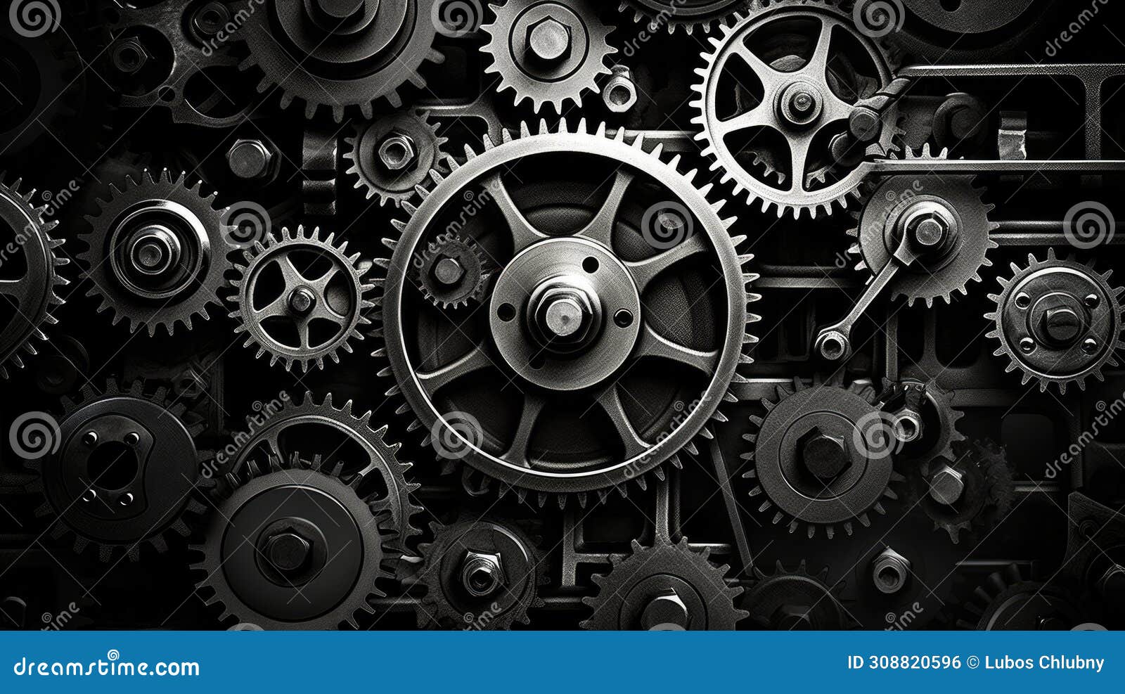 Retro Black and White Background of Industrial Cogs or Gears with ...