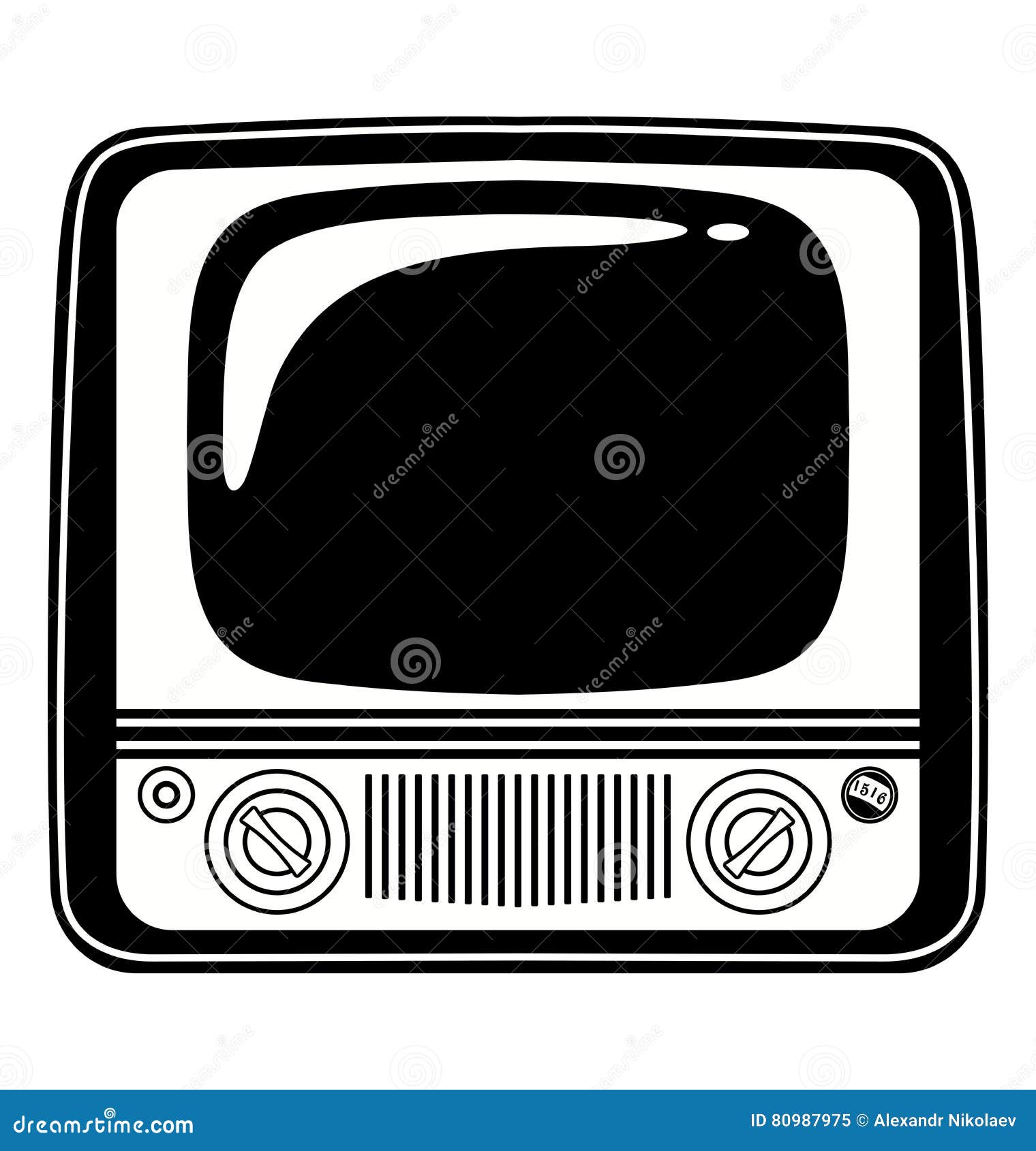 Retro Black and White Vintage TV. Vector Illustration on White ...