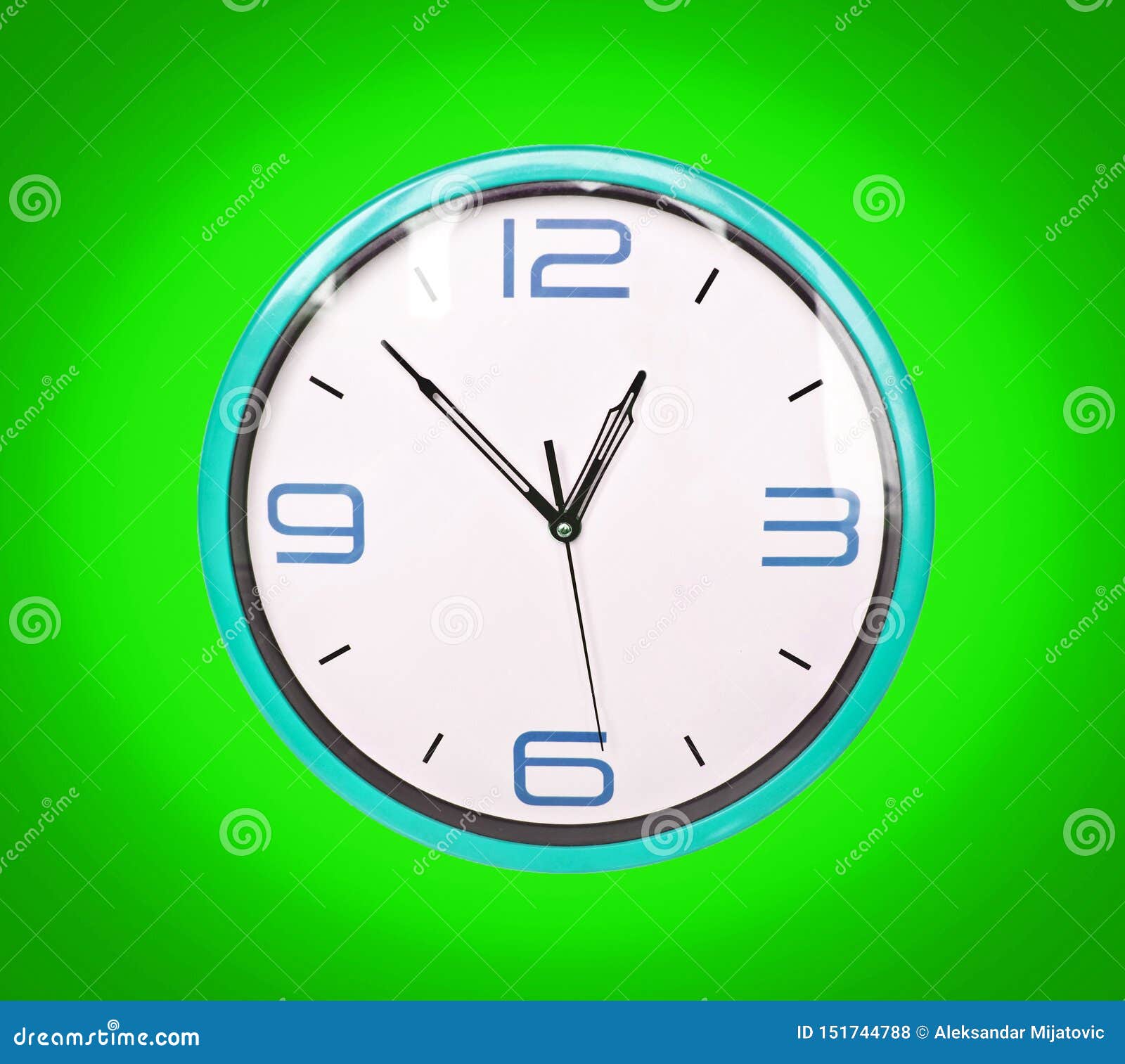 Retro Blue Clock on Green Background Stock Photo - Image of calendar ...