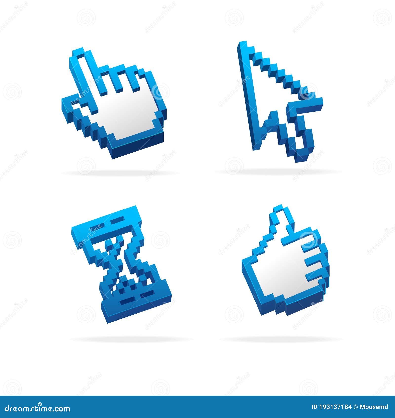 Retro Blue Pixel Computer Cursor Set. Vector Stock Vector ...