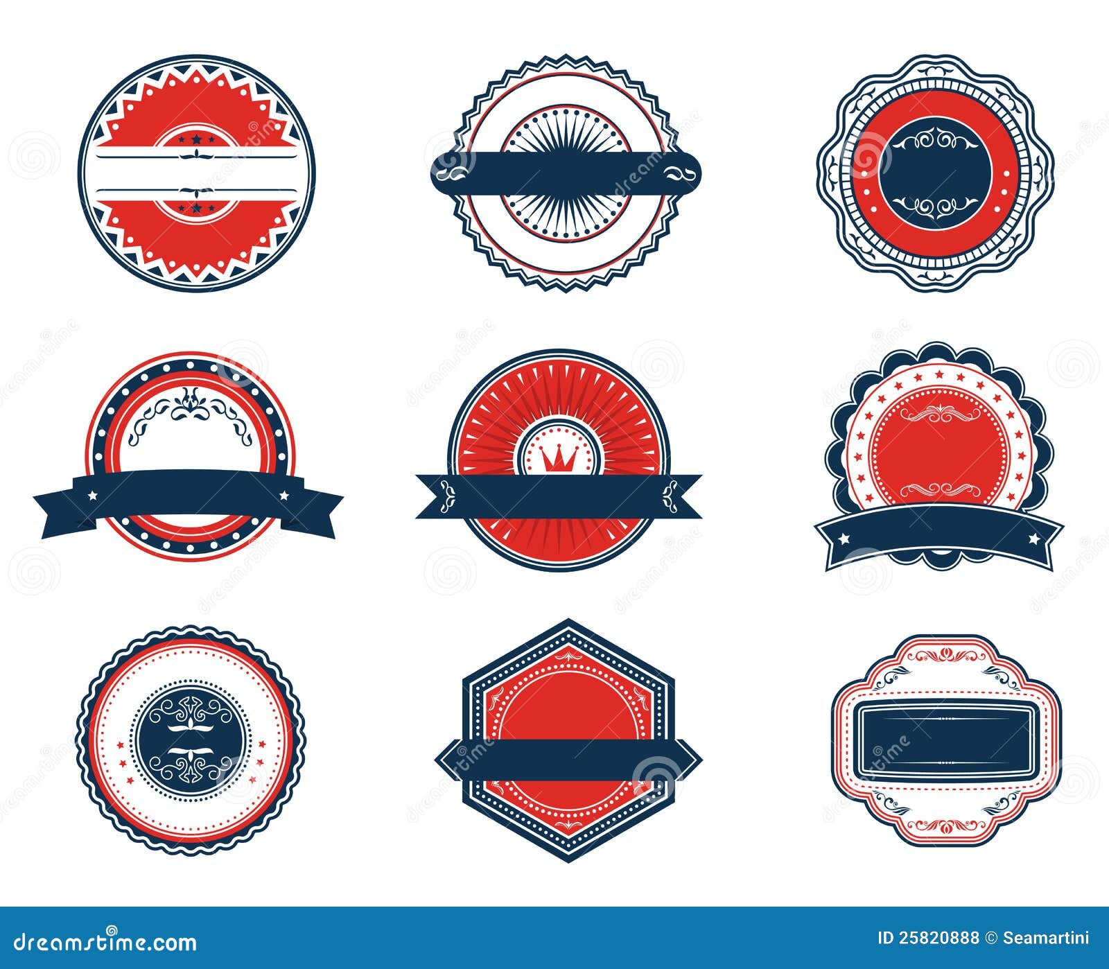 Retro Blue and Red Labels Set Stock Vector - Illustration of ...