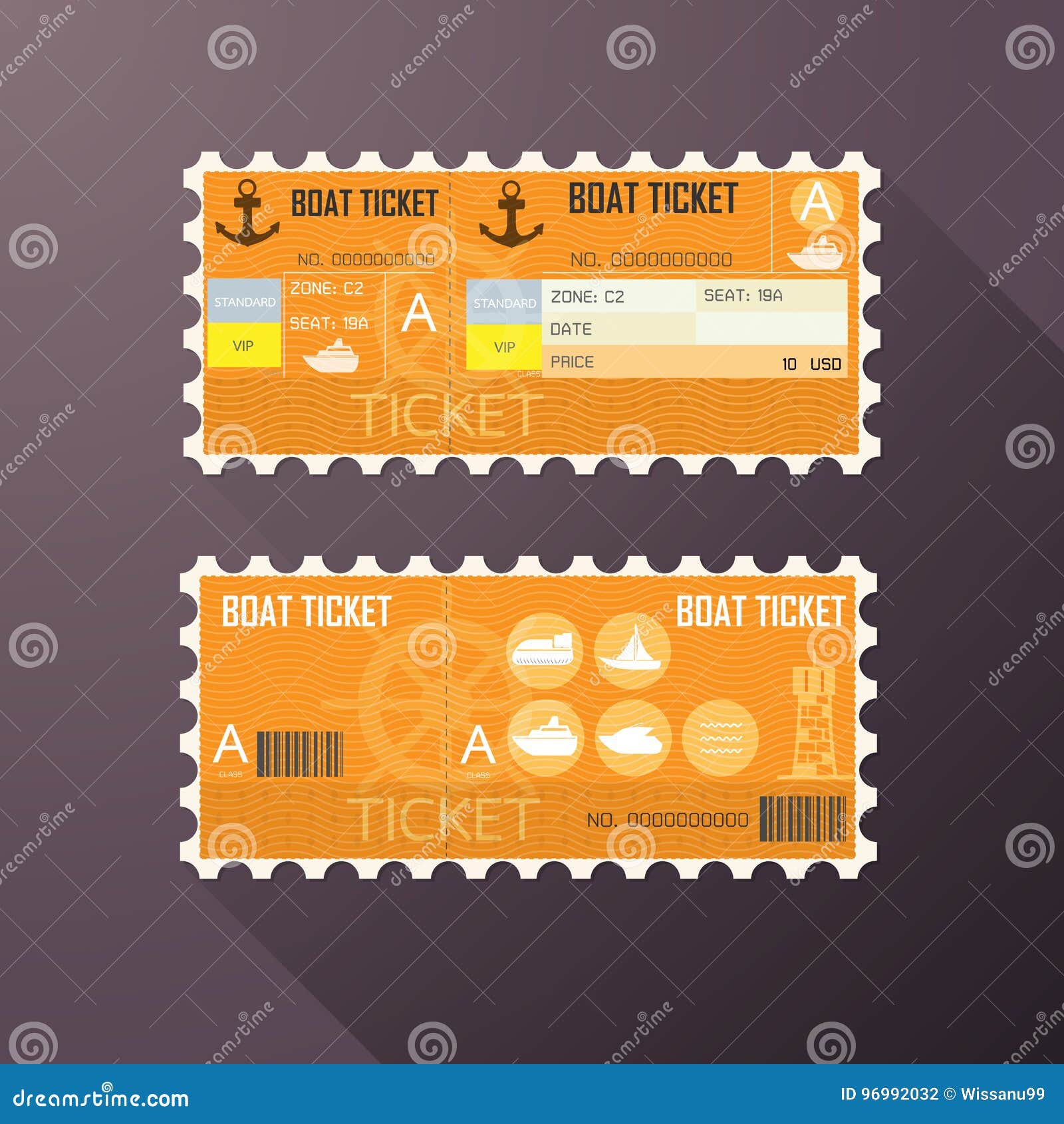 Retro Boat Ticket Card Classic Design. Stock Vector - Illustration of ...