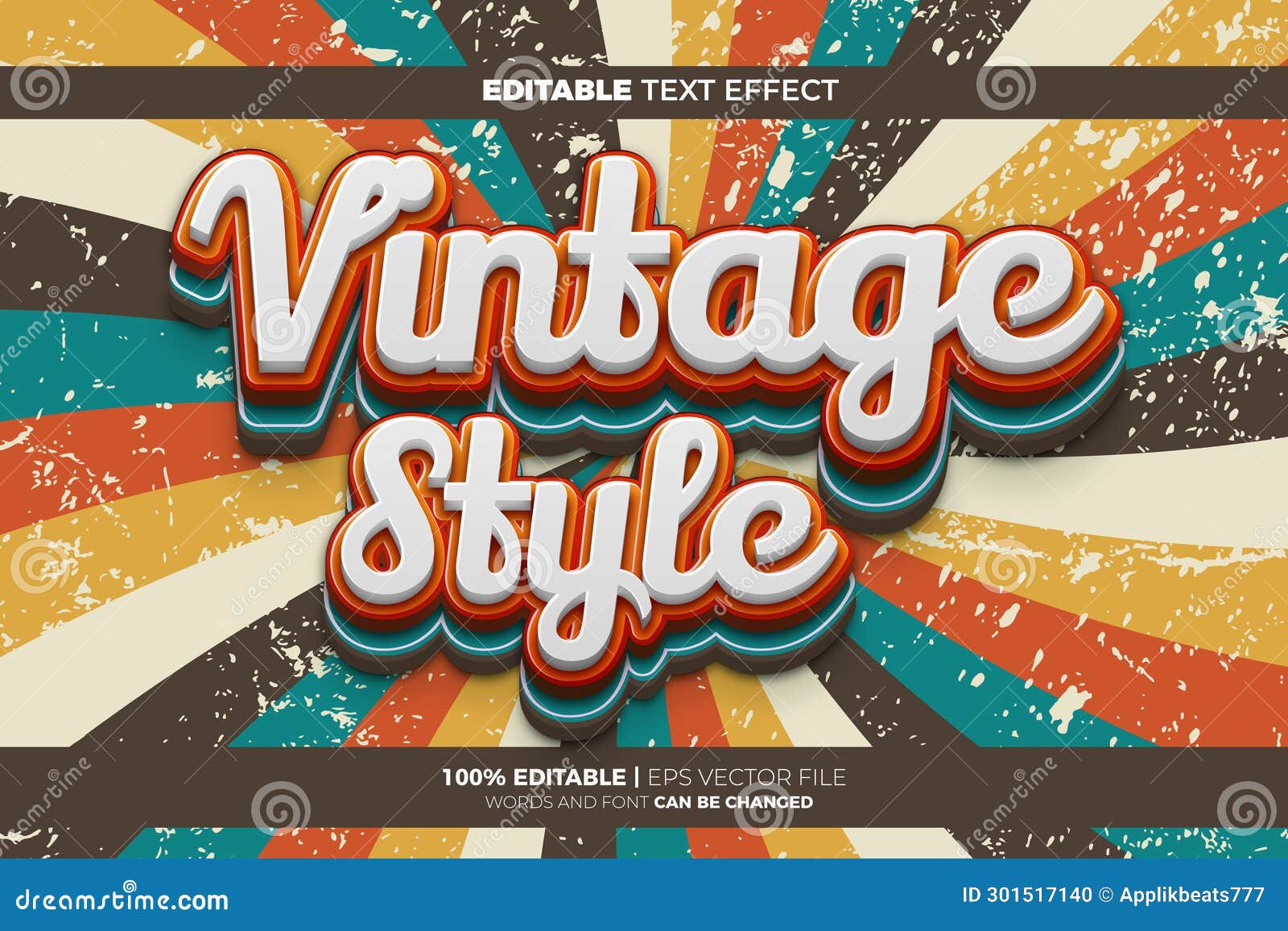 Retro Bold Vintage Style 3D Editable Text Effect Stock Vector ...
