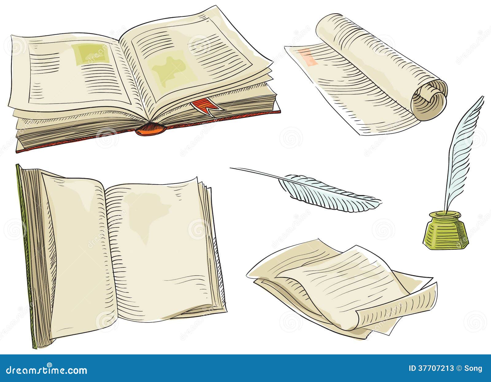 Retro books stock vector. Illustration of feather, element - 37707213