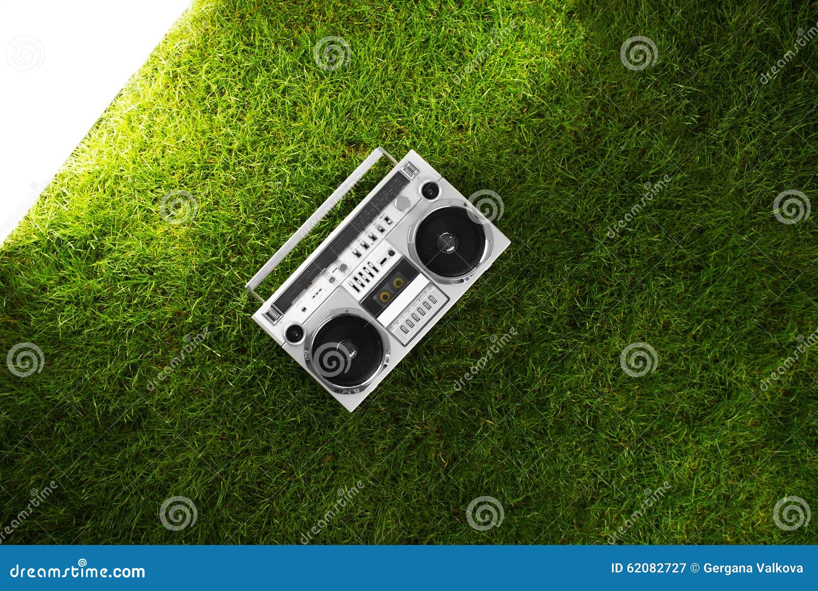 Retro Boom Box Receiver Over Fresh Green Grass Stock Image - Image of ...
