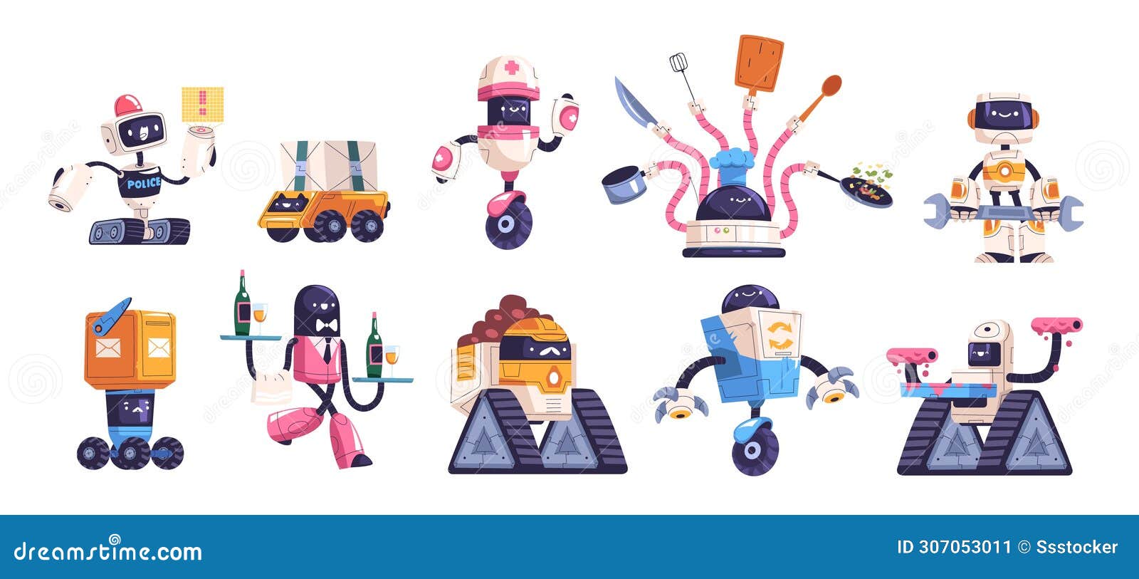 Retro Bots. Futuristic Robot Work Characters, Internet Game Toy ...