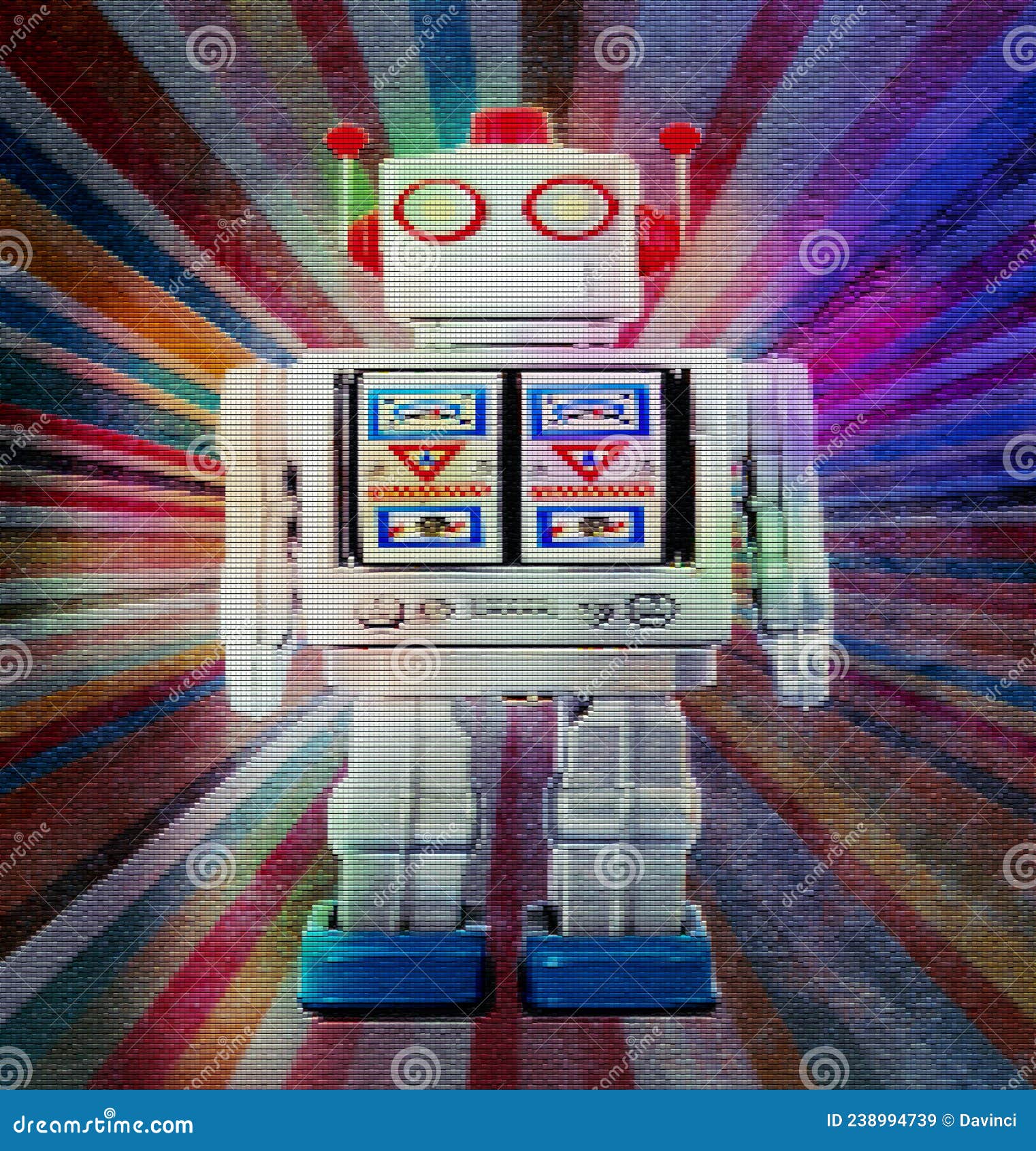 Retro Digital Robot Standing Rainbow Background Stock Image - Image of ...