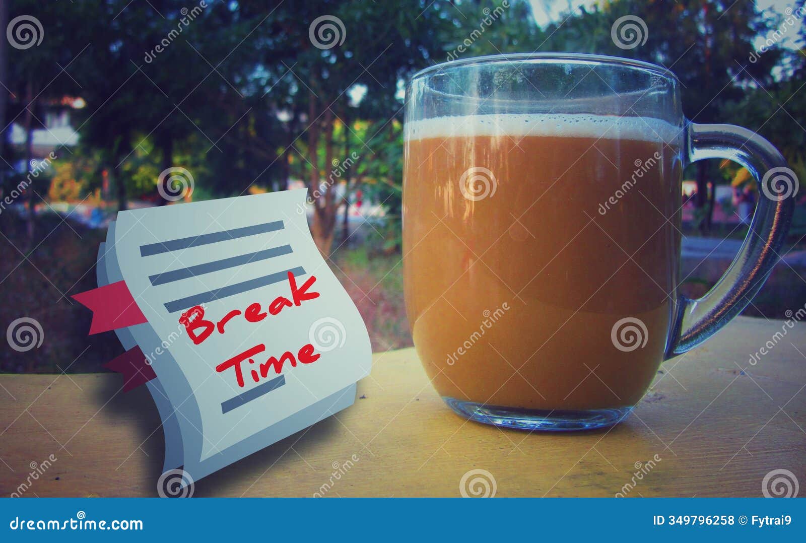 Retro Break Time Concept with Paper Note and a Cup of Coffee. Stock ...