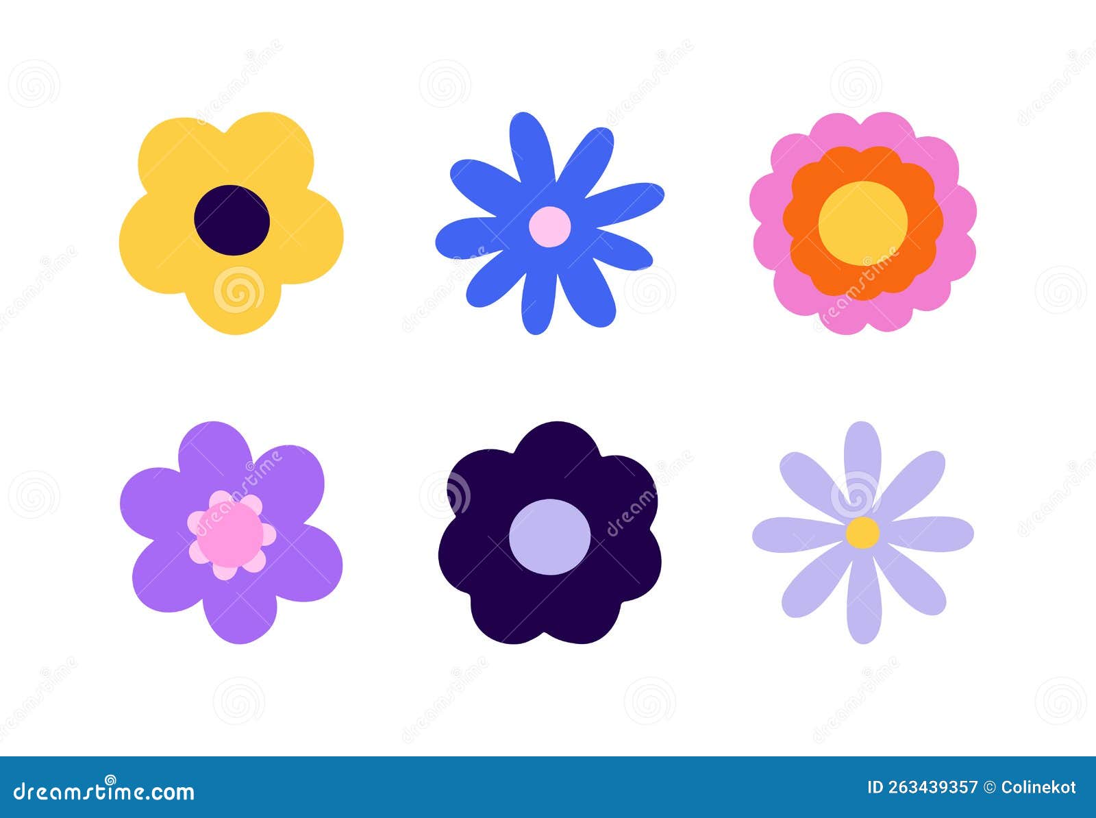 Retro bright flowers set stock vector. Illustration of hippie - 263439357